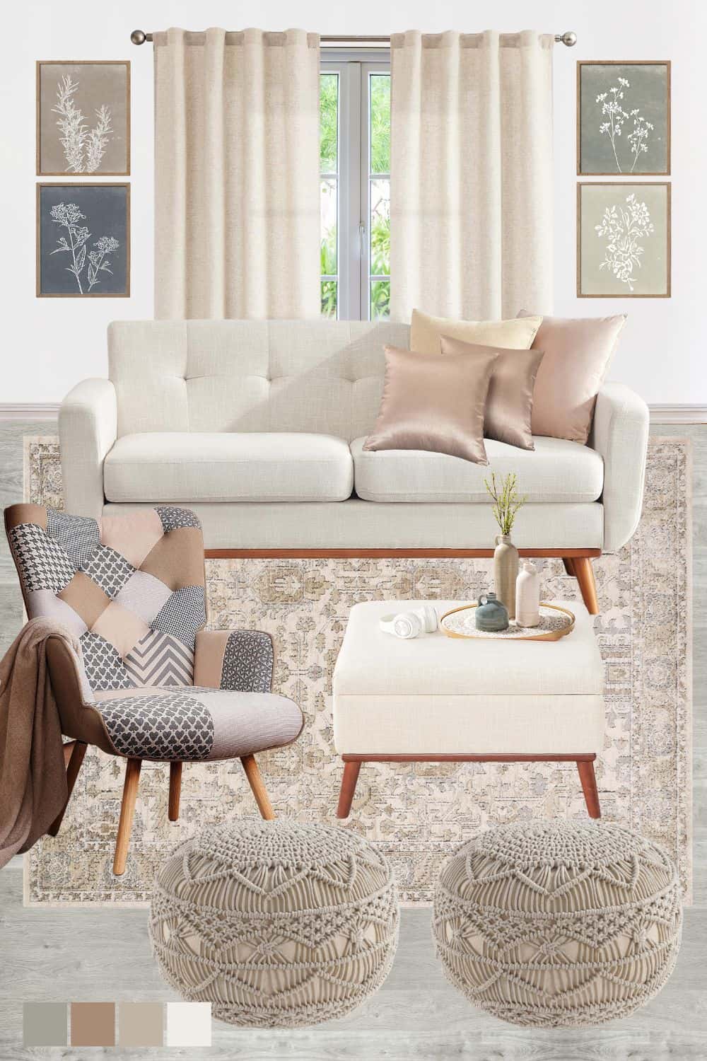 Cozy Neutral Living Room Idea with a Beige couch and Ottoman