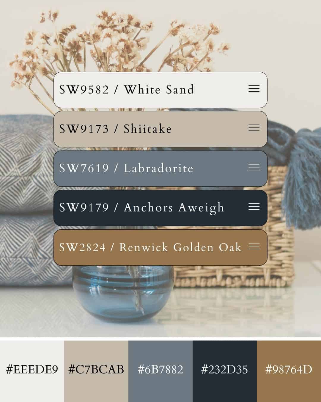 Cozy Color Palette with Hex Codes and Paint Color Matches