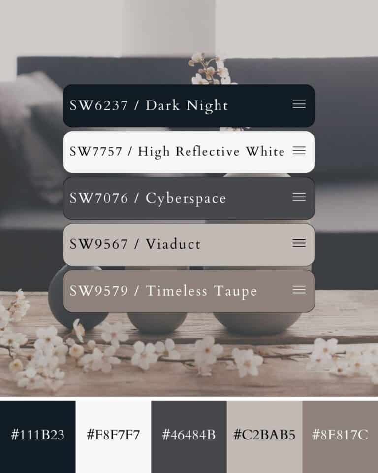 Moody Color Palette with Hex Codes and Paint Color Matches