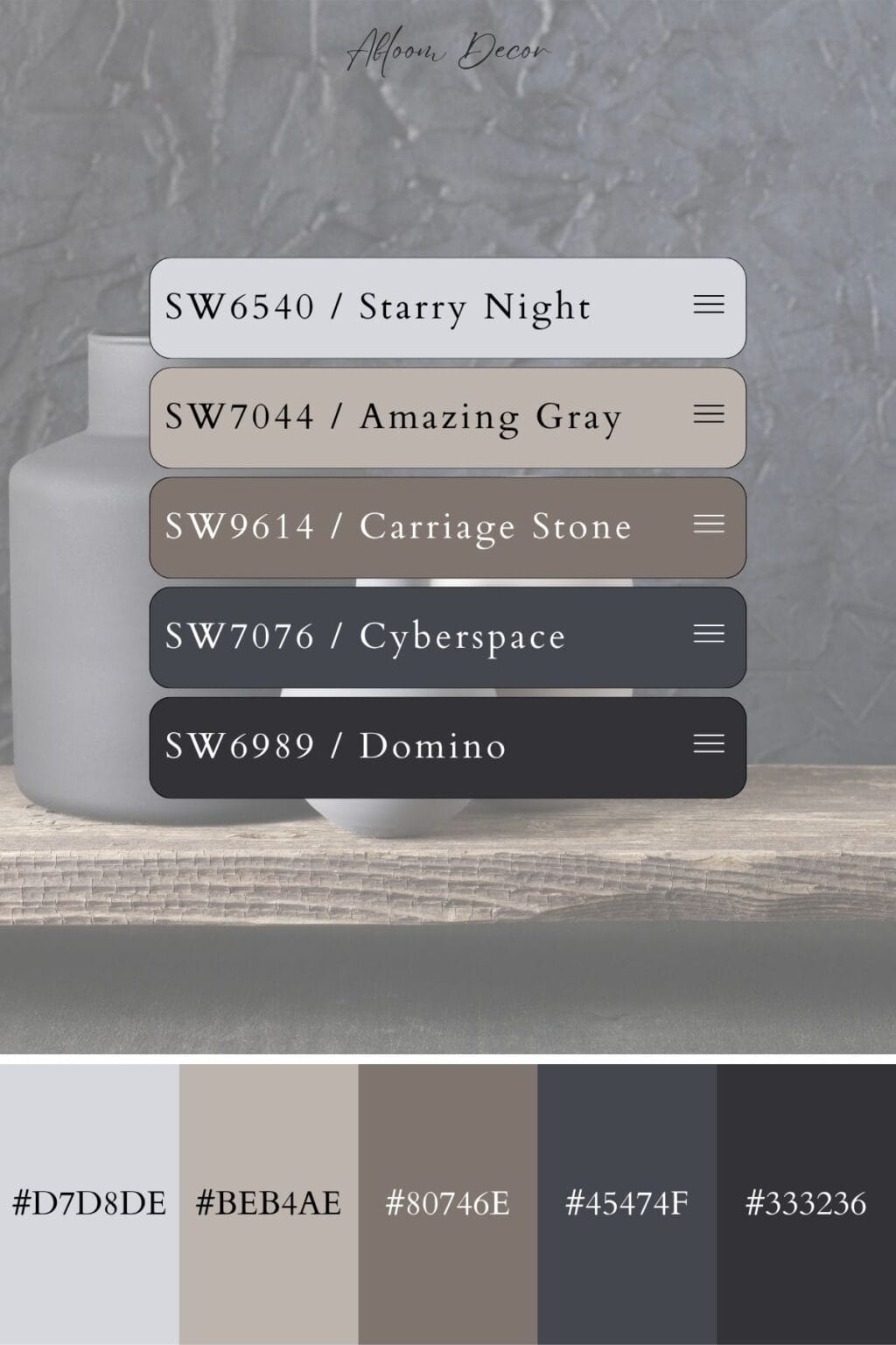 Charcoal Color Palette With Hex Codes and Paint Colors