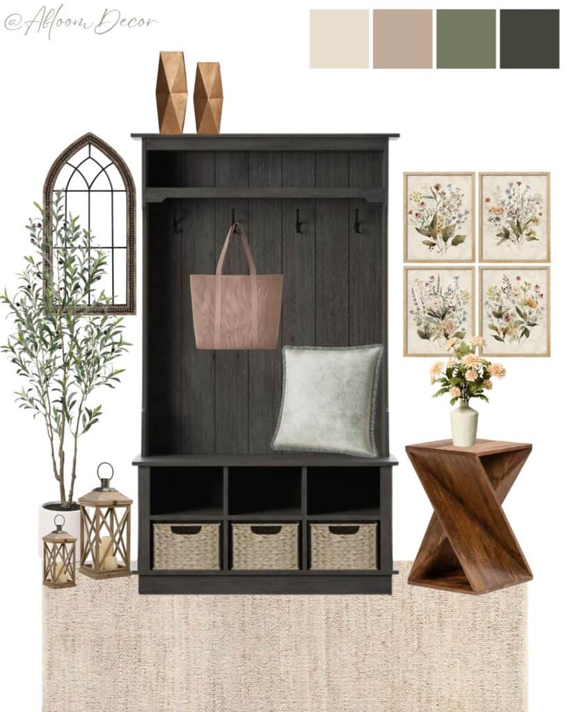 Dark Wood Hall Tree Entryway Design - Abloom Decor