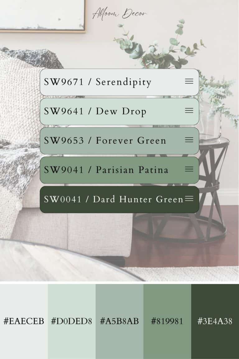 Calming Green Color Palette With Paint Color Matches