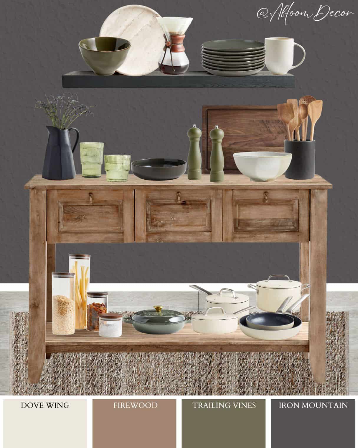Olive Green and Wood Rustic Kitchen Decor