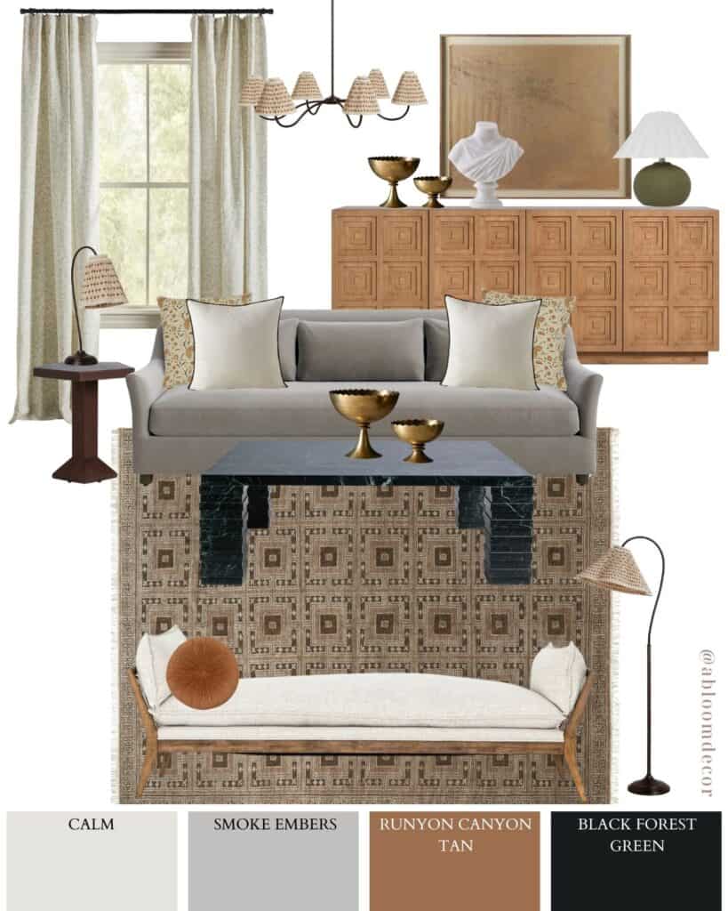 Warm Vintage-Inspired Neutral Living Room Mood Board